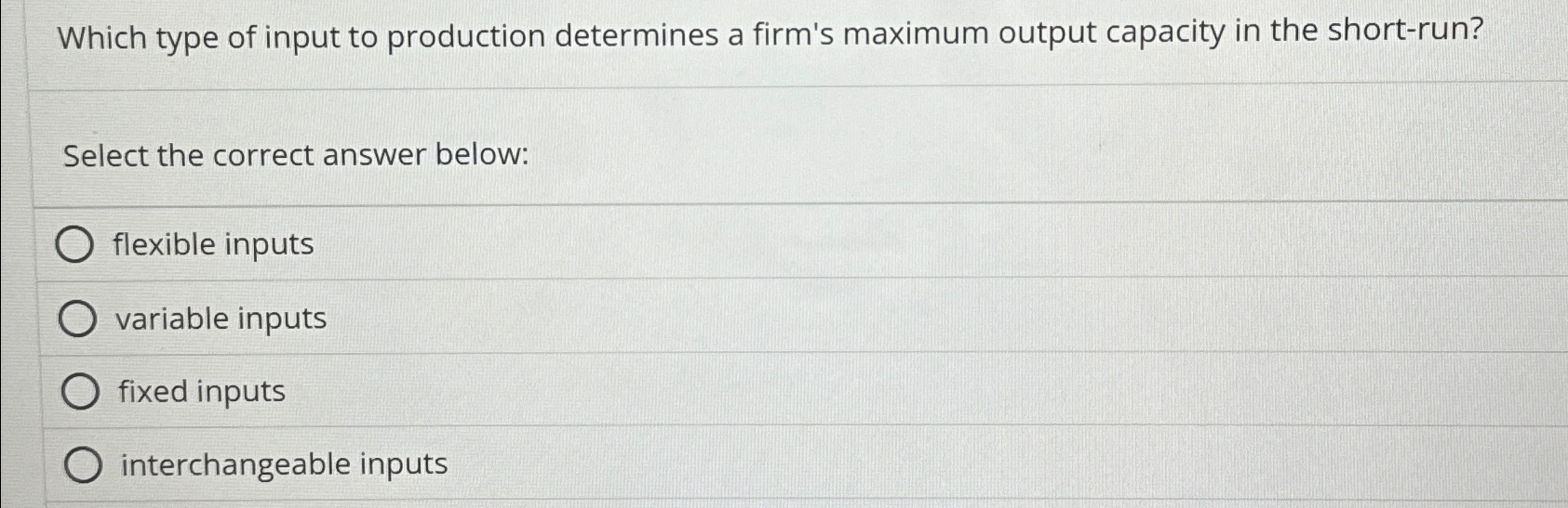 Solved Which type of input to production determines a firm's | Chegg.com