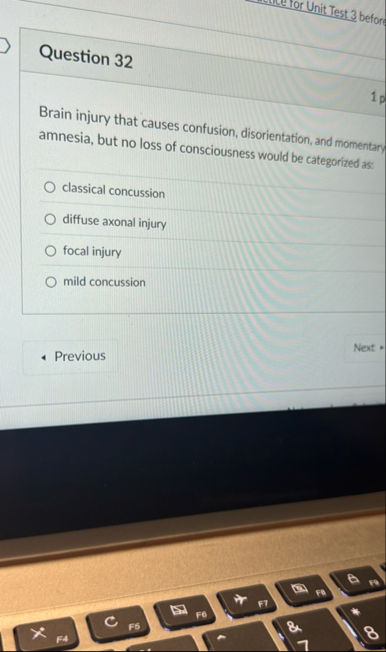 Solved Question 321pBrain injury that causes confusion, | Chegg.com
