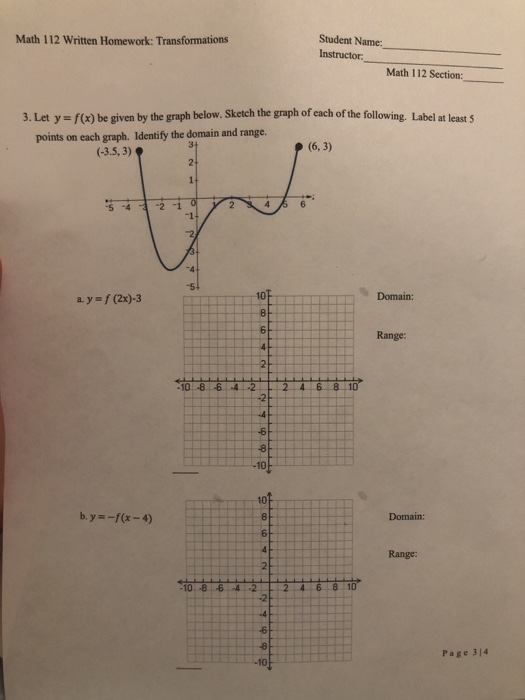Solved Math 112 Written Homework: Transformations Student | Chegg.com