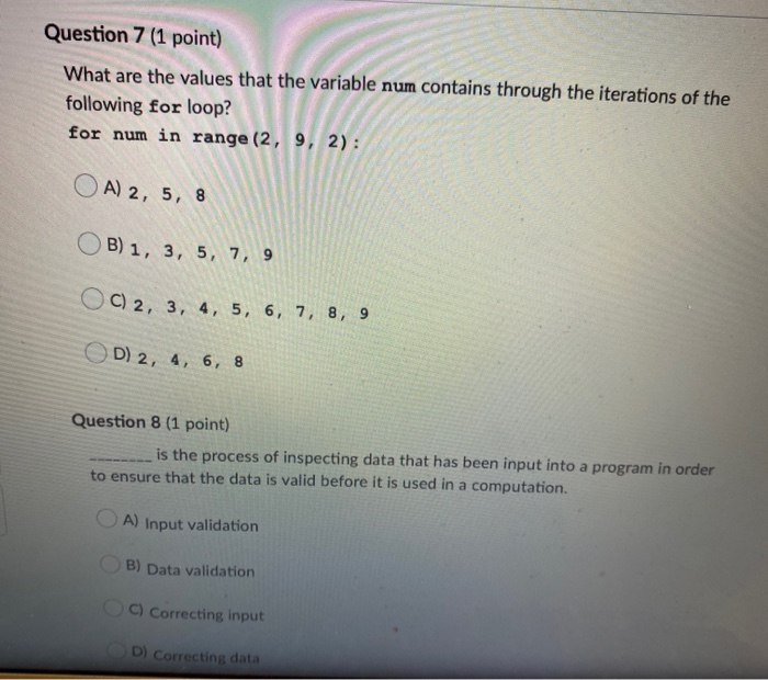 Solved Question 7 (1 point) What are the values that the | Chegg.com