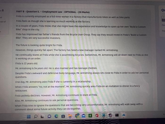 PART B - Question 5. - Employment Law - OPTIONAL - | Chegg.com