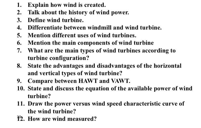 Solved 1. Explain how wind is created. 2. Talk about the | Chegg.com