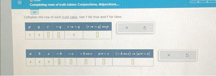 Solved ||| = Completing rows of truth tables: Conjunctions, | Chegg.com