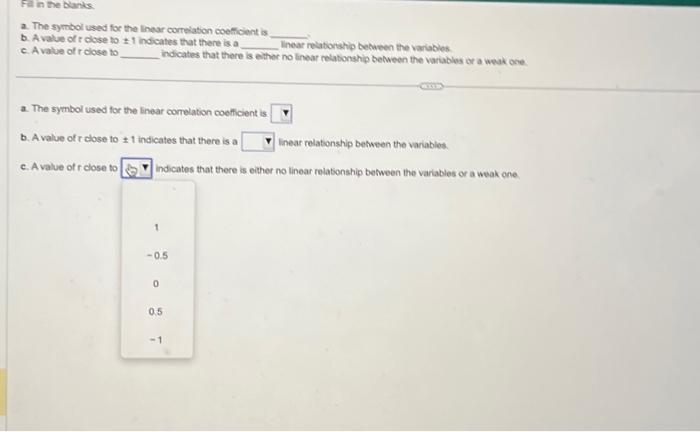 Solved a. The symbol used for the linear correlation | Chegg.com