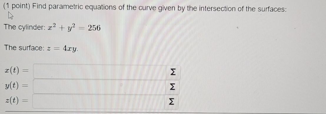 Solved ( 1 ﻿point) ﻿Find parametric equations of the curve | Chegg.com