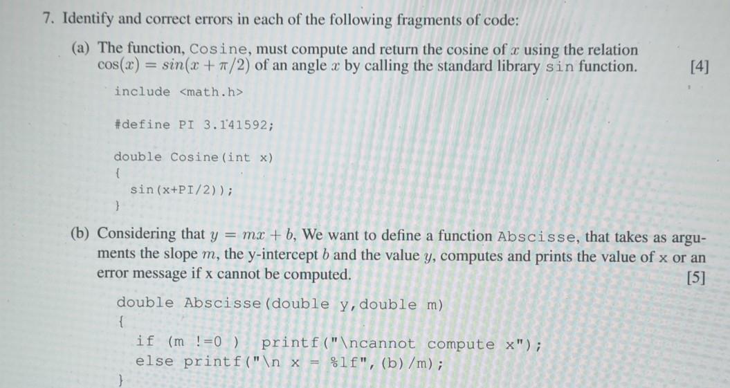 Solved 7. Identify and correct errors in each of the | Chegg.com