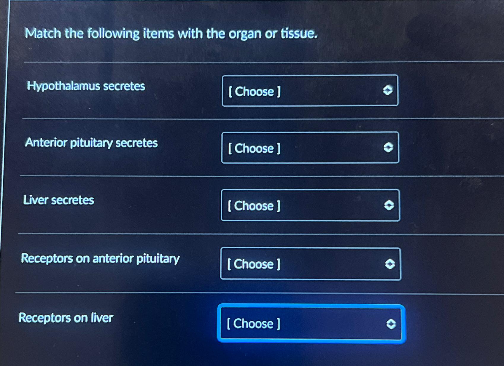 Solved Match the following items with the organ or | Chegg.com