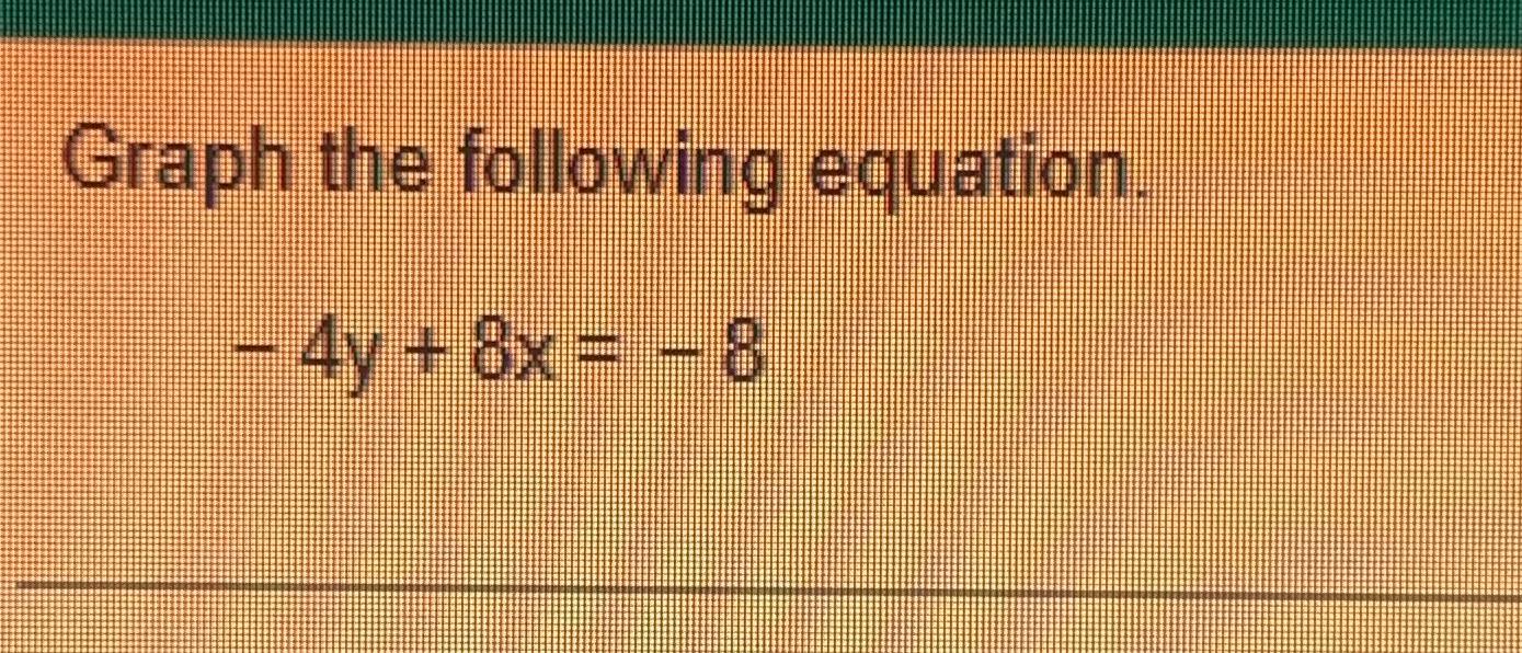 Solved Graph the following equation.-4y+8x=-8 | Chegg.com