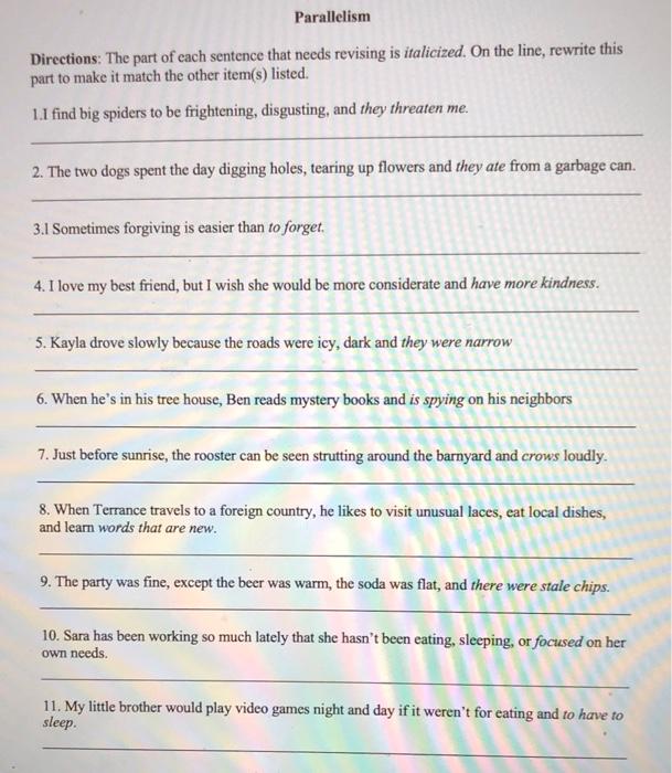 Parallelism Directions: The part of each sentence | Chegg.com