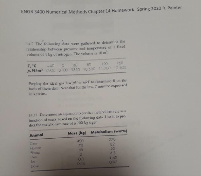 Solved ENGR 3400 Numerical Methods Chapter 14 Homework | Chegg.com