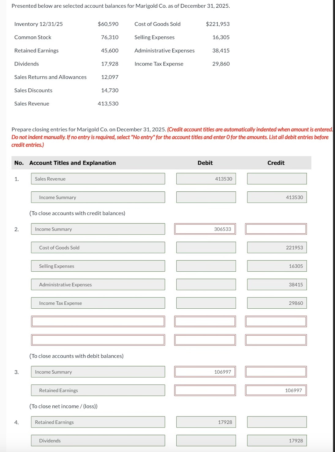 Solved Presented below are selected account balances for | Chegg.com