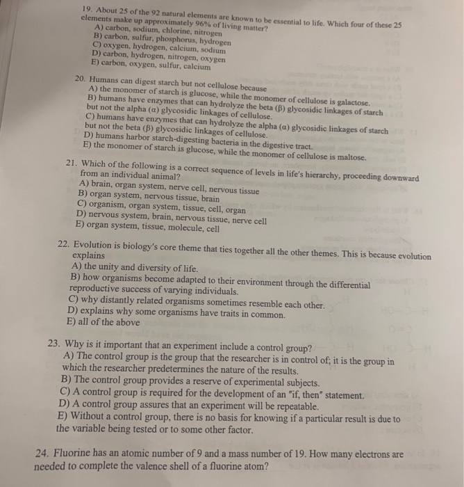 Solved 19. About 25 of the 92 natural elements are known to | Chegg.com