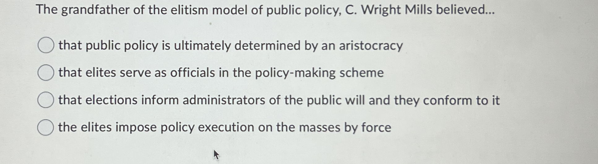 Solved The grandfather of the elitism model of public | Chegg.com