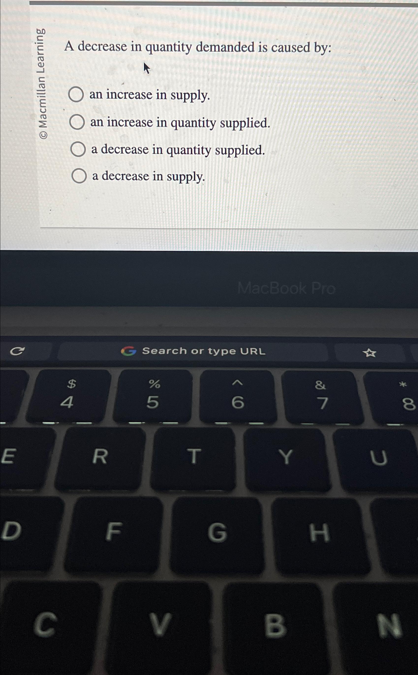 Solved 2255 ﻿A decrease in quantity demanded is caused by:an | Chegg.com