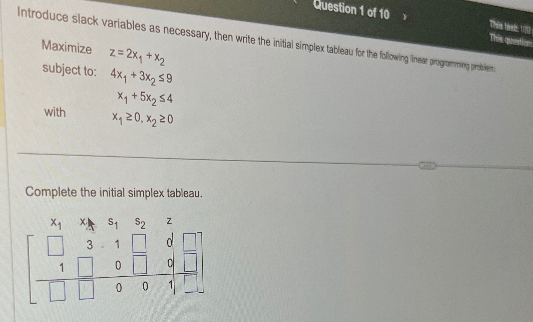 Solved Question 1 ﻿of 10Introduce slack variables as | Chegg.com