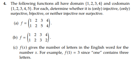 Solved The following functions all have domain {1,2,3,4} | Chegg.com