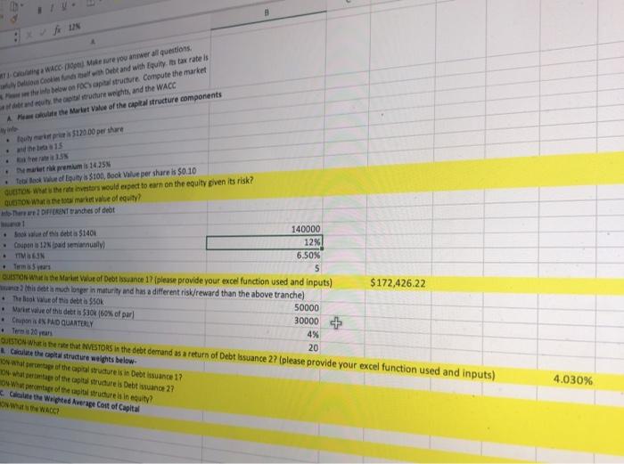 Solved B . . . 5 . PART 1- Calculating a WACC- (30pts). Make | Chegg.com