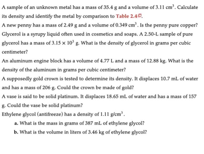 Solved A sample of an unknown metal has a mass of 35.4 g and | Chegg.com