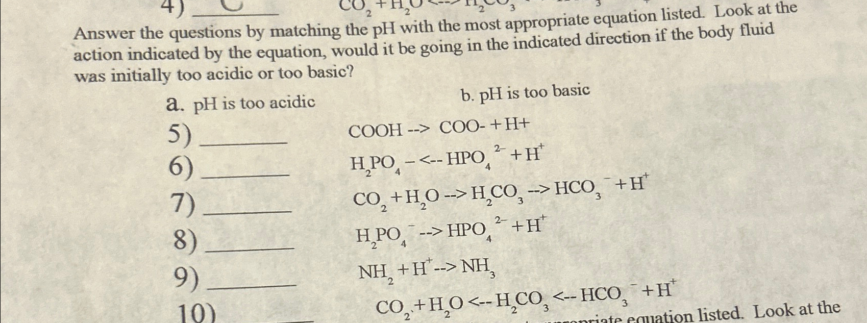 Solved Answer the questions by matching the pH ﻿with the | Chegg.com