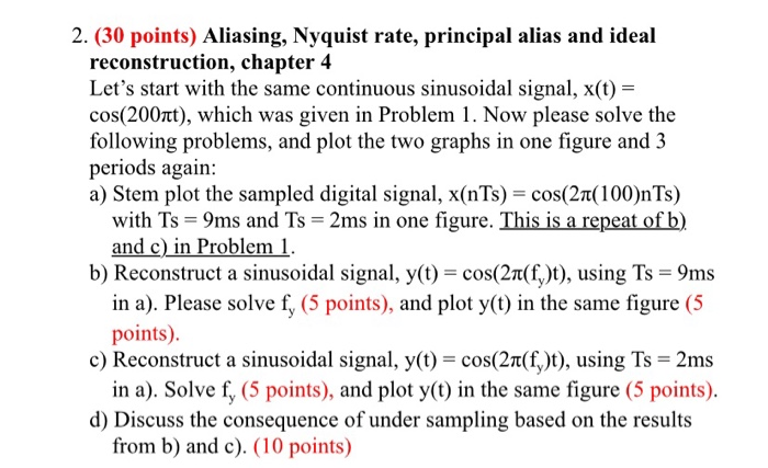 2. (30 points) Aliasing, Nyquist rate, principal | Chegg.com