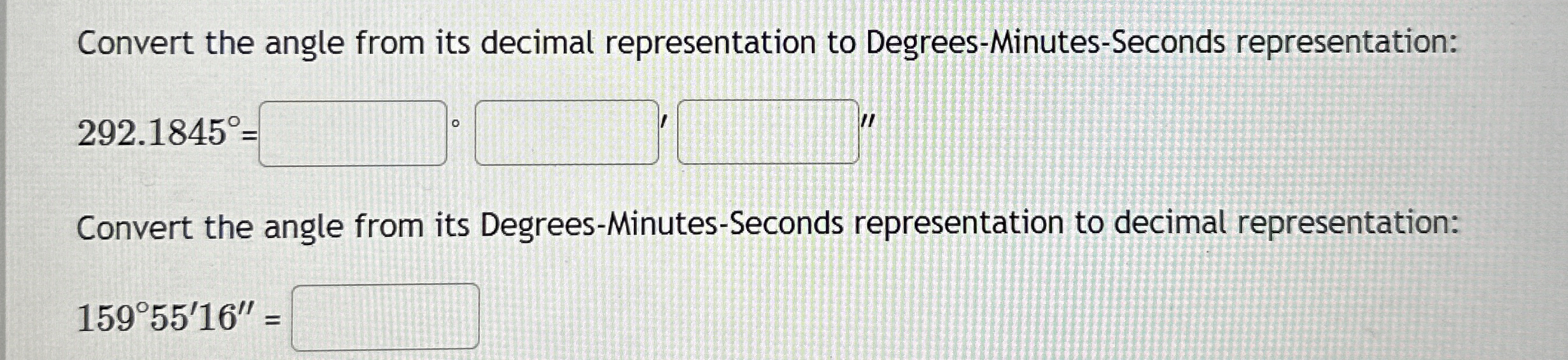 Solved Convert the angle from its decimal representation to | Chegg.com