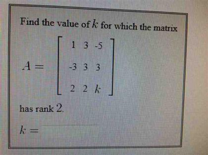 Solved Find the value of K for which the matrix A = has | Chegg.com