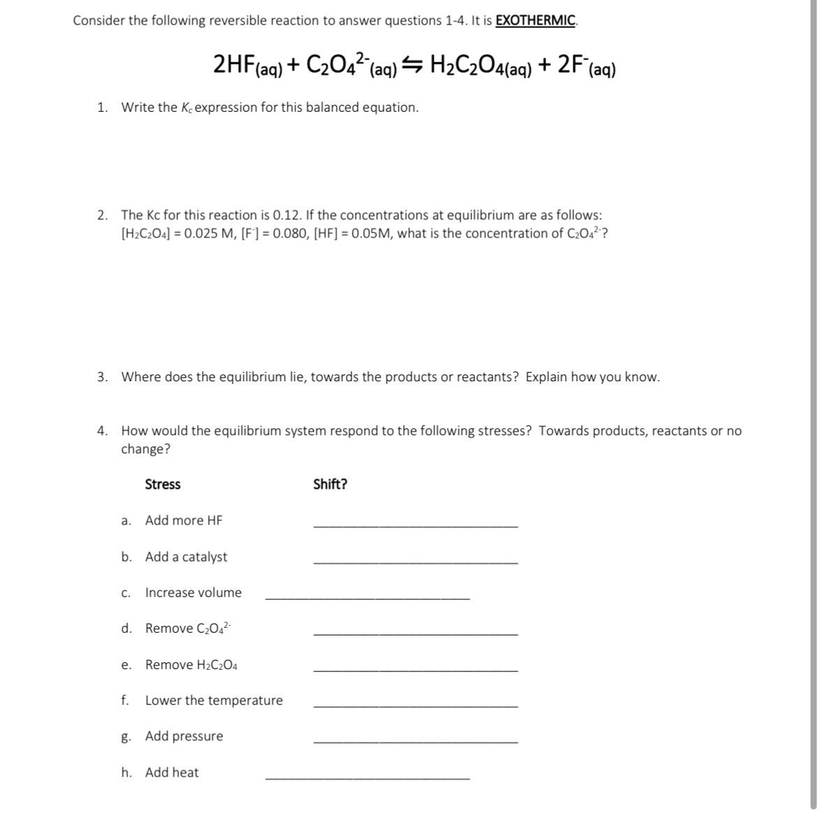 Solved Consider the following reversible reaction to answer | Chegg.com