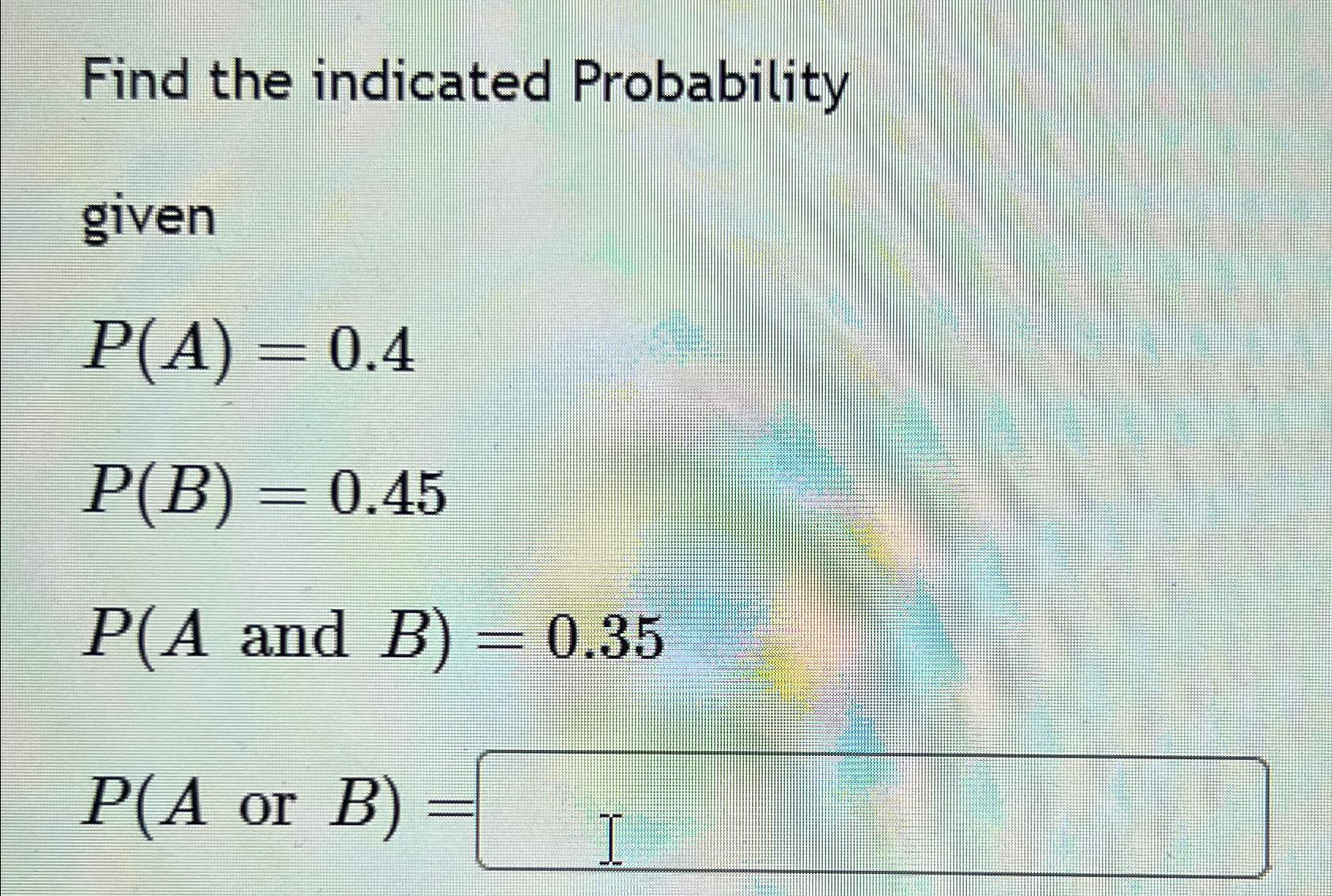 Solved Find the indicated Probability | Chegg.com