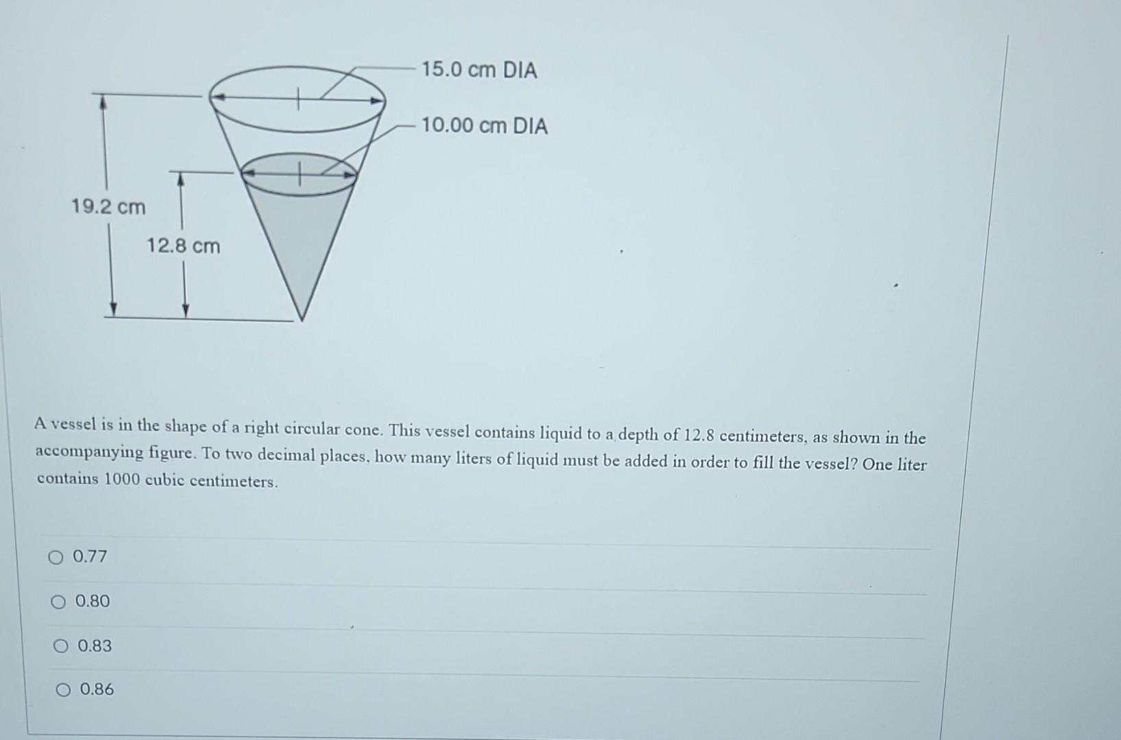 Solved A vessel is in the shape of a right circular cone. | Chegg.com