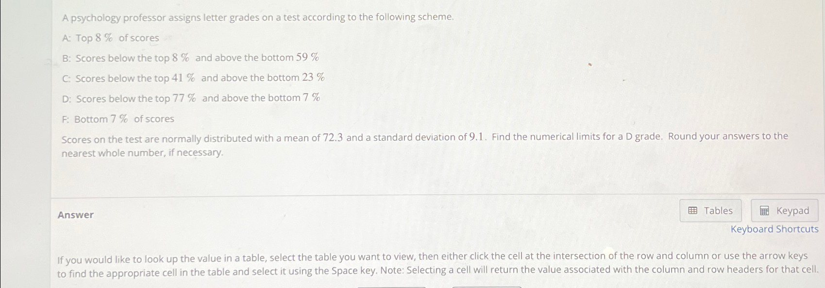Solved A psychology professor assigns letter grades on a | Chegg.com