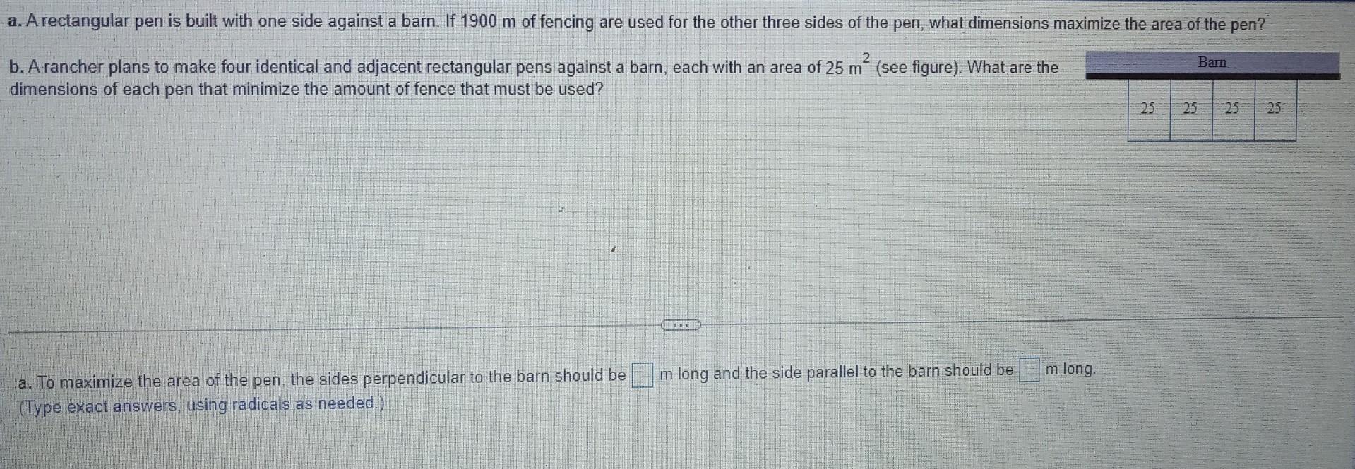 Solved a. A rectangular pen is built with one side against a | Chegg.com