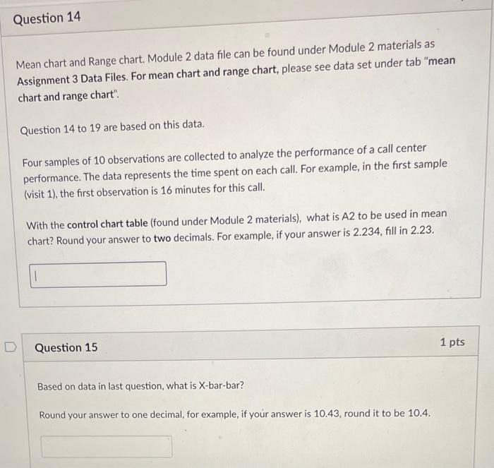 Solved Mean chart and Range chart. Module 2 data file can be | Chegg.com