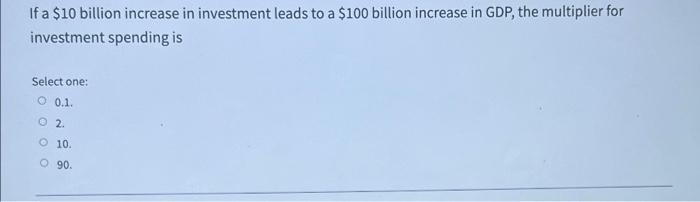 Solved If a $10 billion increase in investment leads to a | Chegg.com