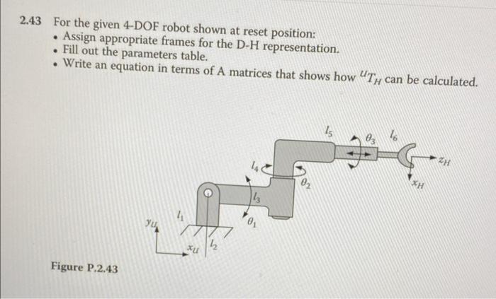 Solved 2.43 For the given 4-DOF robot shown at reset | Chegg.com