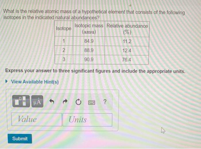 Solved What is the relative atomic mass of a hypothetical | Chegg.com