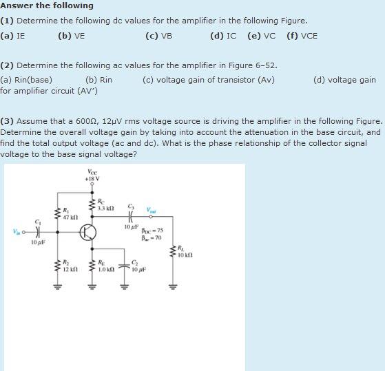 Solved Answer the following (1) Determine the following dc | Chegg.com