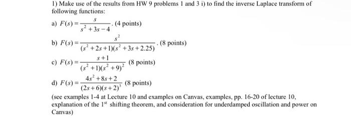 Solved 1 Make Use Of The Results From Hw 9 Problems 1 And 3