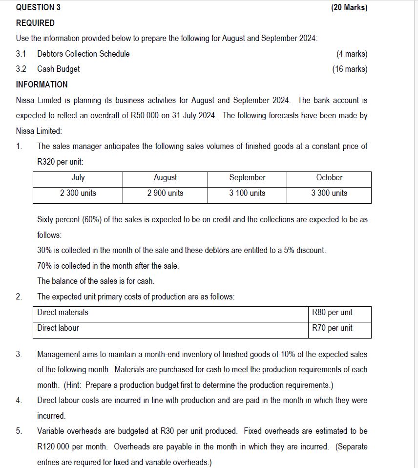 Solved QUESTION 3(20 Marks)REQUIREDUse the information | Chegg.com Solved QUESTION 3(20 Marks)REQUIREDUse the information | Chegg.com