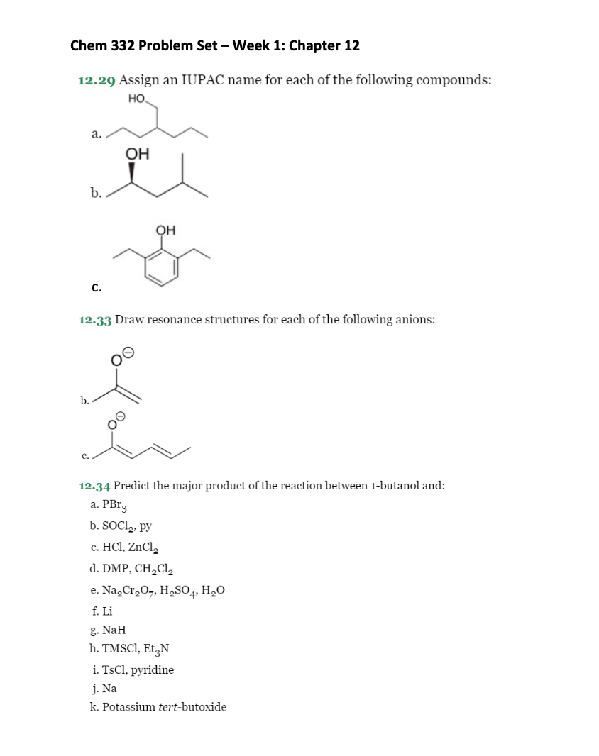 Solved Chem 332 ﻿Problem Set - ﻿Week 1: Chapter 1212.29 | Chegg.com
