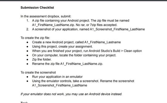 Solved Submission Checklist In the assessment dropbox, | Chegg.com
