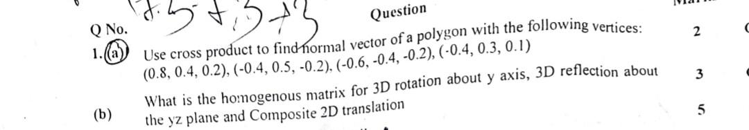 Solved Question 1.(a) Use cross product to find normal | Chegg.com