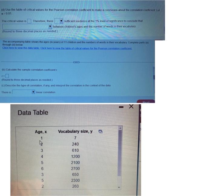 Solved (d) Use the table of critical values for the Pearson | Chegg.com