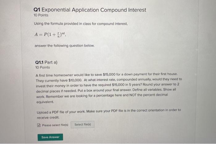 Solved Q1 Exponential Application Compound Interest 10 | Chegg.com