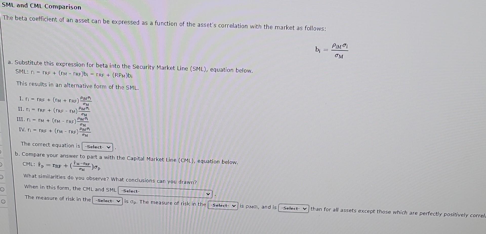 The beta coefficient of an asset can be expressed as | Chegg.com