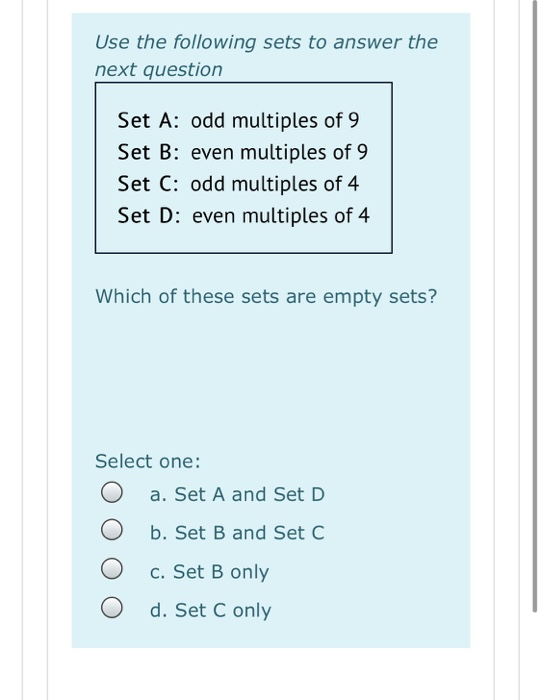 Solved Use the following sets to answer the next question | Chegg.com
