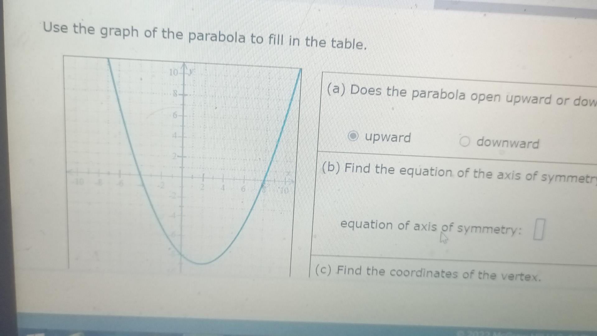 Solved Use the graph of the parabola to fill in the table. | Chegg.com