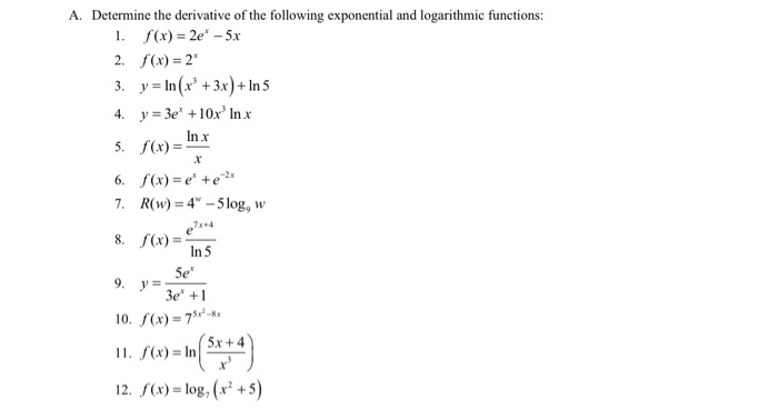 Solved Inx X A. Determine the derivative of the following | Chegg.com