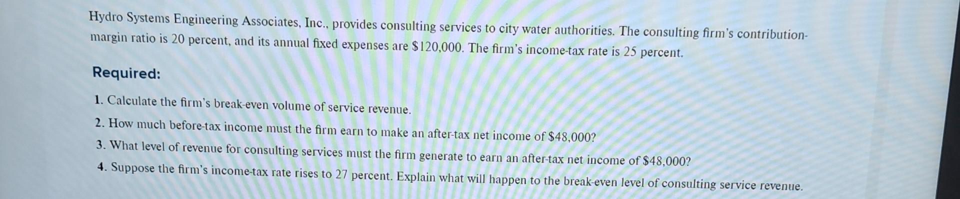 Solved Hydro Systems Engineering Associates, Inc., provides | Chegg.com