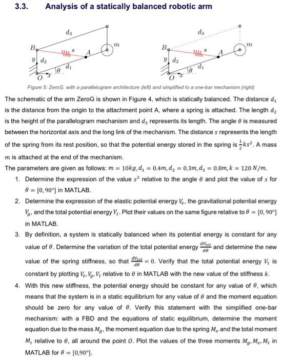 Solved 3.3. Analysis of a statically balanced robotic arm | Chegg.com