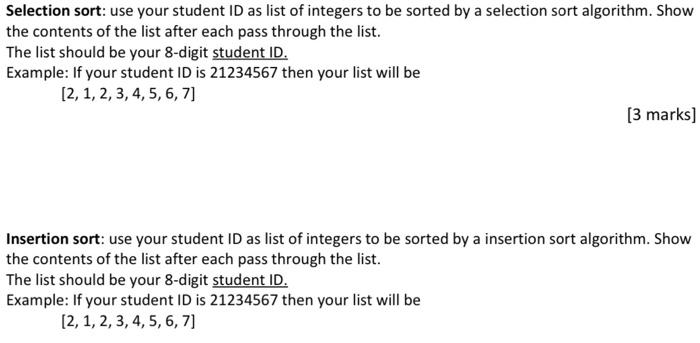 Solved Selection sort: use your student ID as list of | Chegg.com
